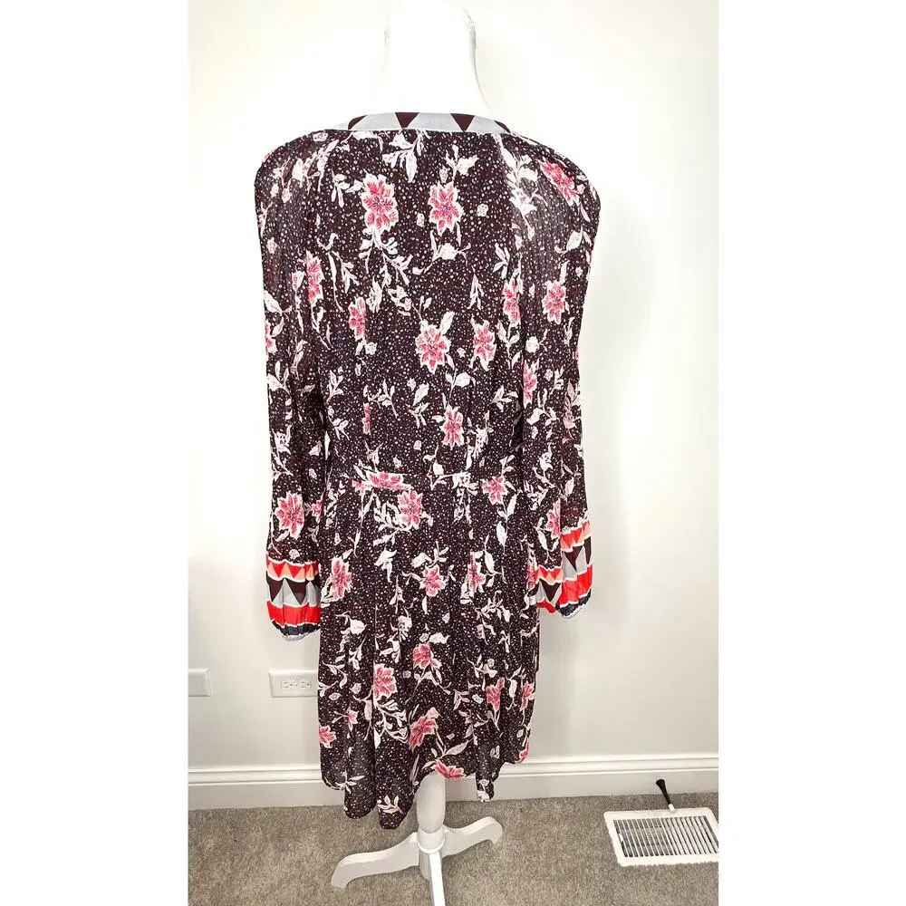 DR2 | Dresses | Dr Floral Swing Dress L Tie Belt Semisheer Sleeves Chic ...